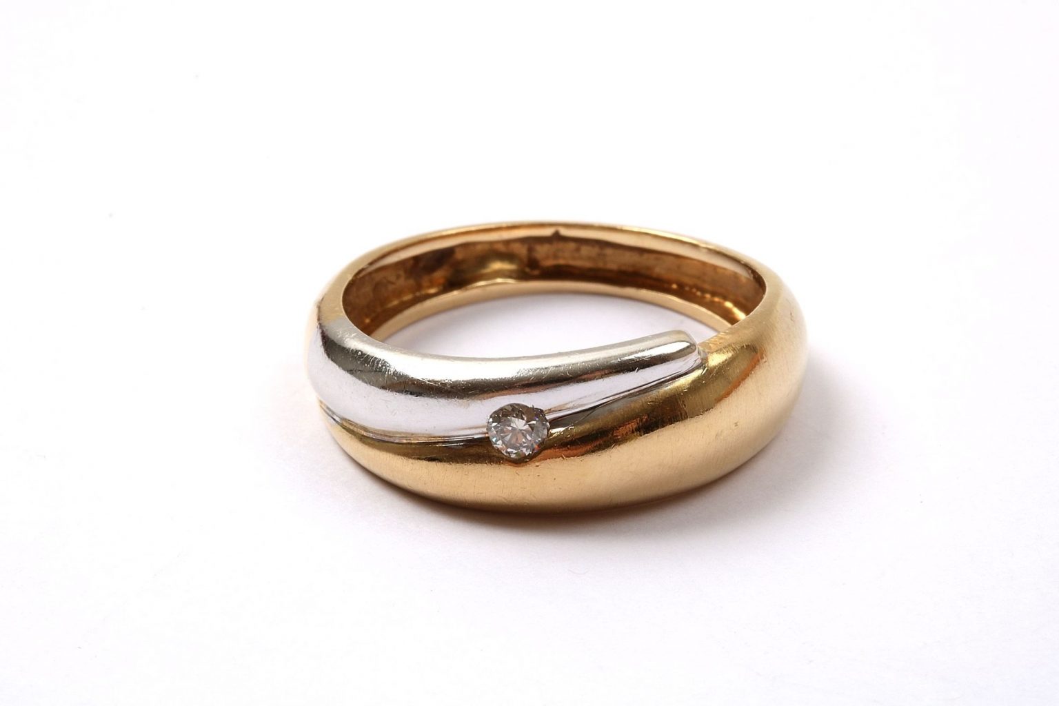 RING DIAM 0,06CT, 18,25MM, RÖTT & VITT GULD, SVENSK "KATTFOT"-STÄMPEL ...