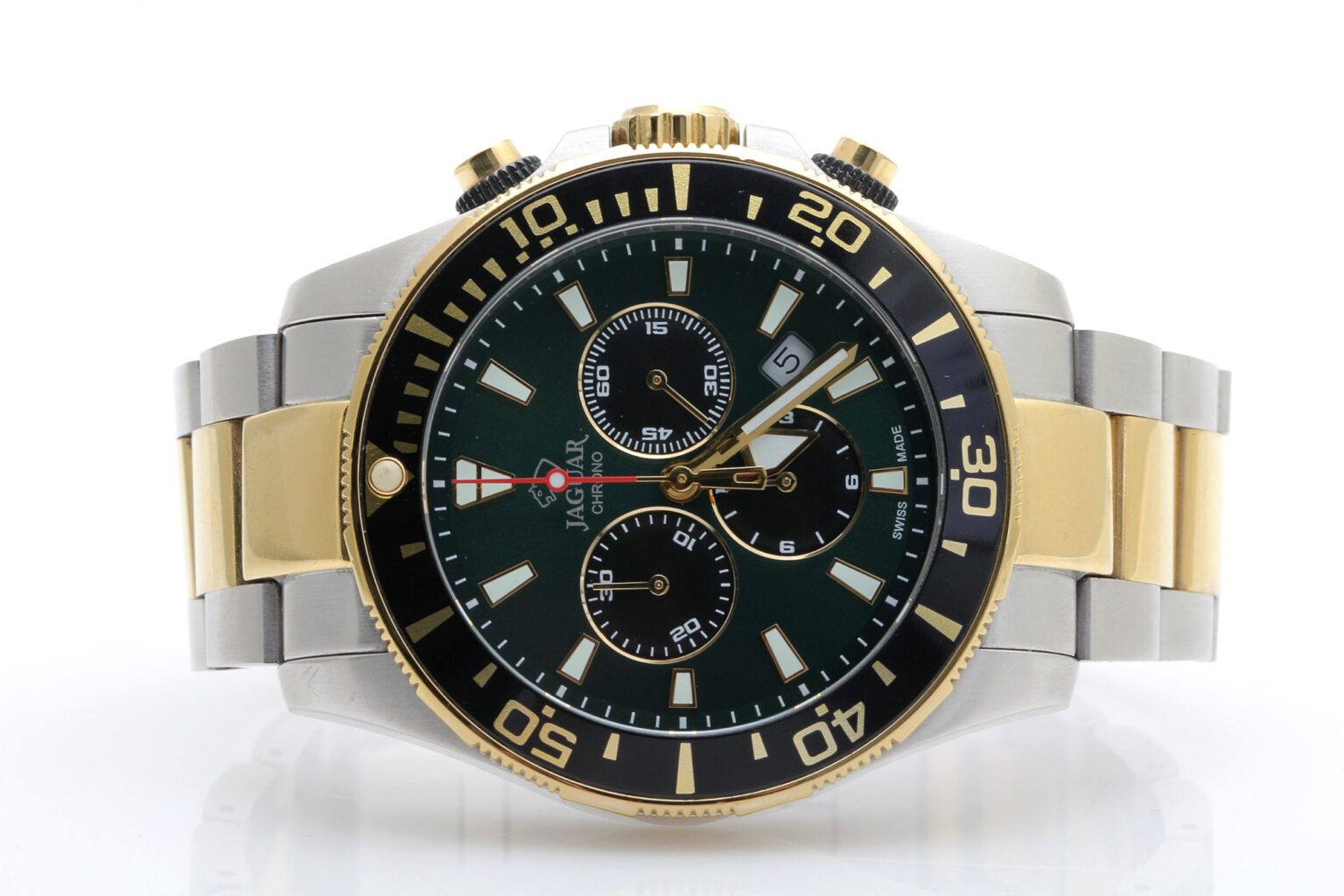 HERRUR JAGUAR EXECUTIVE DIVER MODNR: J862, QUARTZ, ø44MM, TVÅFÄRGAT STÅL, GRÖN URTAVLA, 200M ...